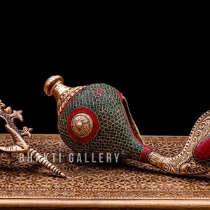 Brass Conch Shell With Beautiful Mosaic Stonework, Brass Shankh With ...