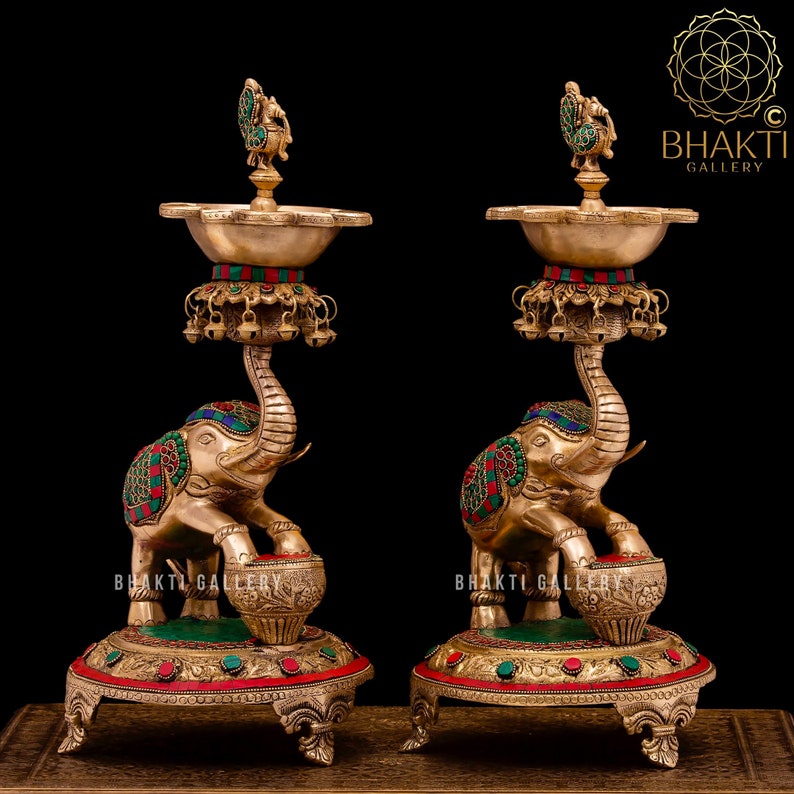Buy Elephant Brass Diyas With Annam Bird 2 Pc Set 45 Cm Large Online in ...