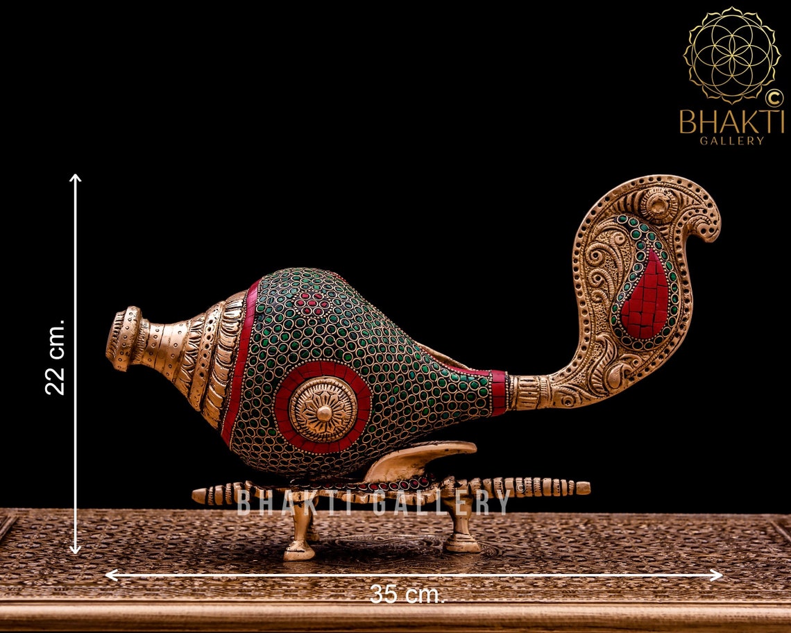 Brass Conch Shell With Beautiful Mosaic Stonework, Brass Shankh With ...