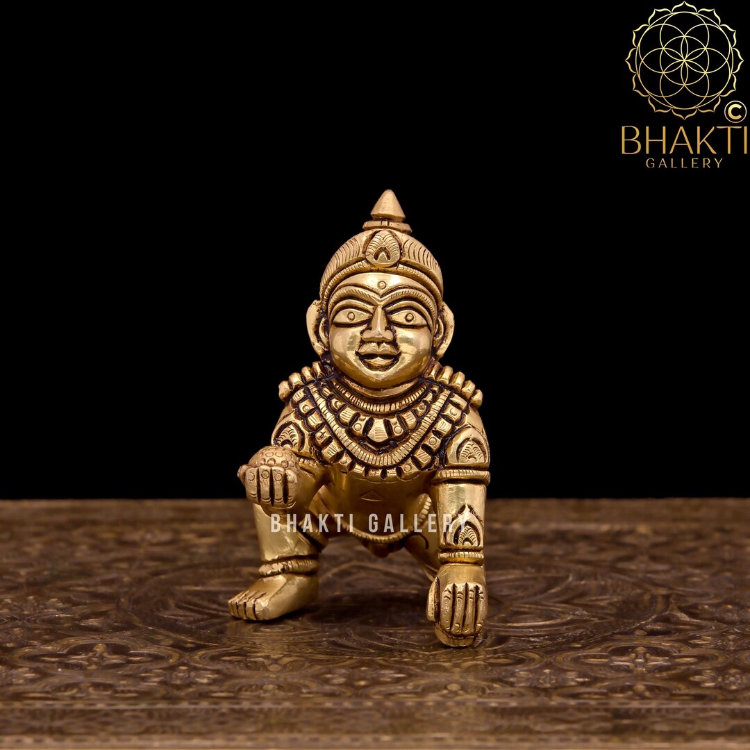 Brass Laddu Gopal Statue, 10 Cm Big Brass Baby Krishna Statue With ...