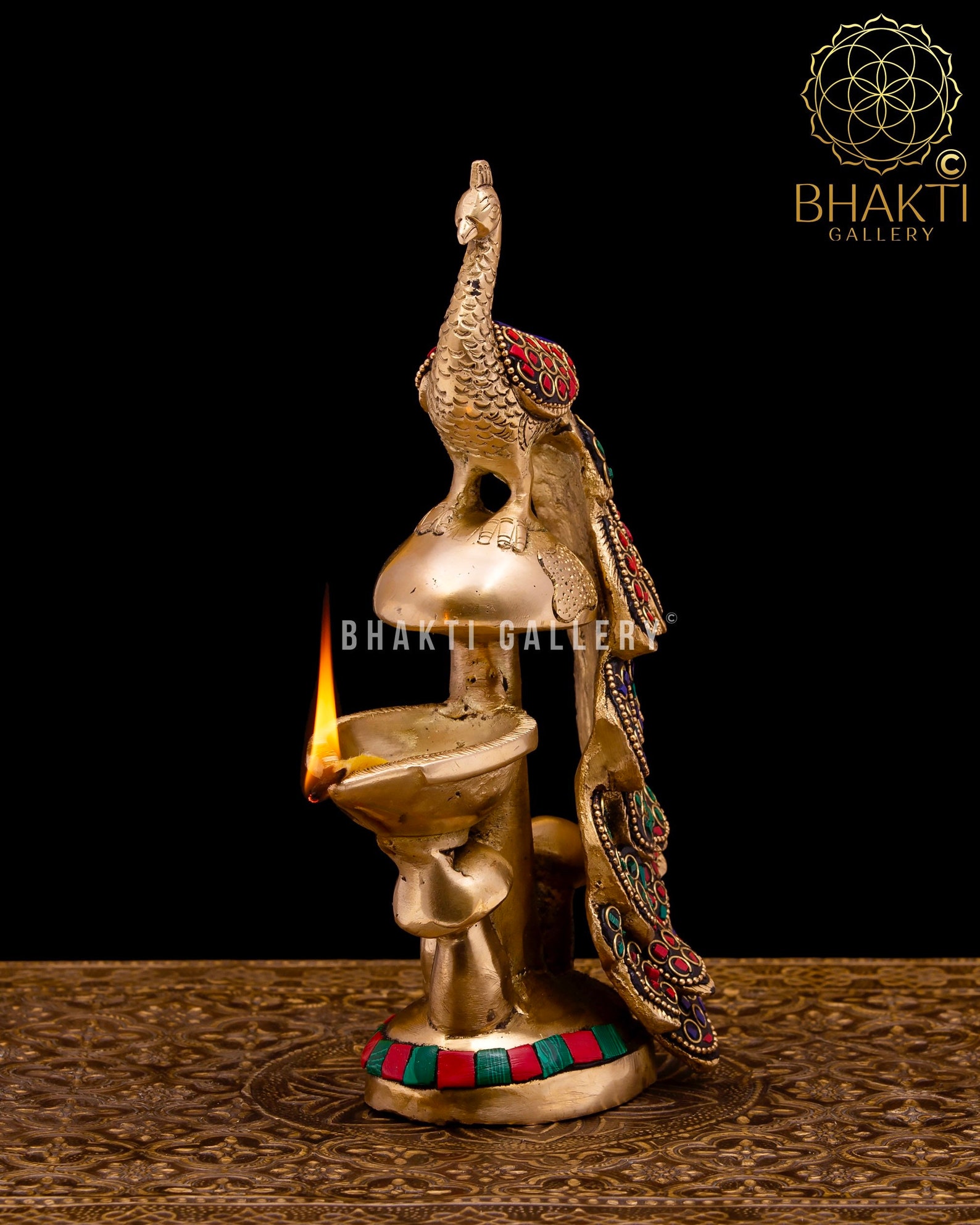 Brass Peacock Diya With Stonework, 22 Cm Peacock Design Brass Oil Lamp ...