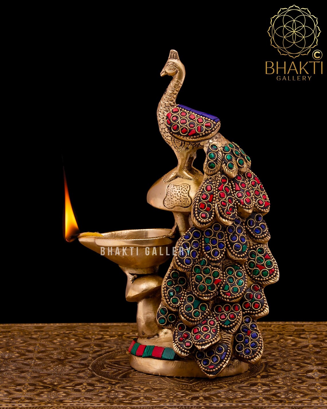 Brass Peacock Diya With Stonework, 22 Cm Peacock Design Brass Oil Lamp ...