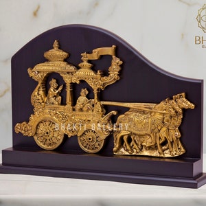 Brass Lord Krishna and Arjun Rath Chariot, 37 Cm Long Brass Arjun and ...