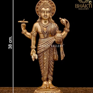 Brass Dhanvantari Statue, 38 Cm Big Brass Dhanvantri Idol, Dhanwantri ...