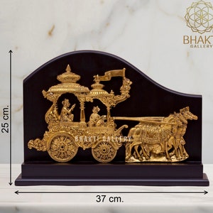 Brass Lord Krishna and Arjun Rath Chariot, 37 Cm Long Brass Arjun and ...