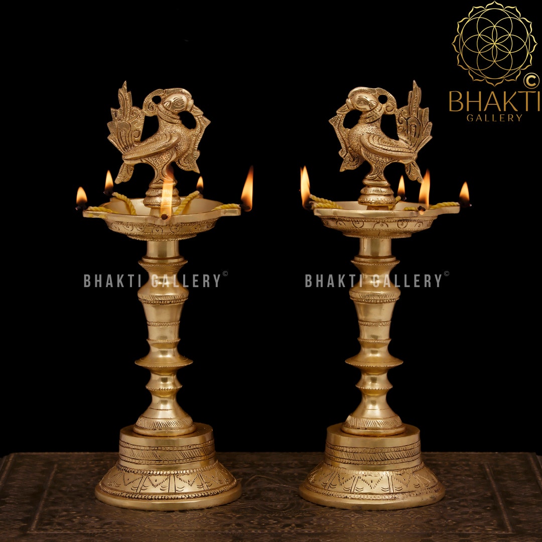 Annapakshi Brass Diya Stand Set of 2, 28 Cm Annam Bird Brass Oil Lamp ...