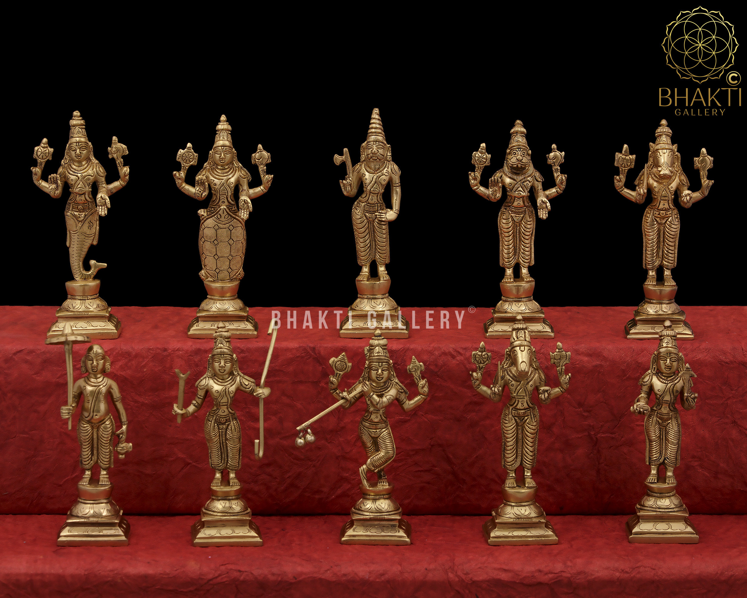 Brass Vishnu Dashavatar Set, 15 Cm Brass Vishnu Dashavatara Set, Ten ...
