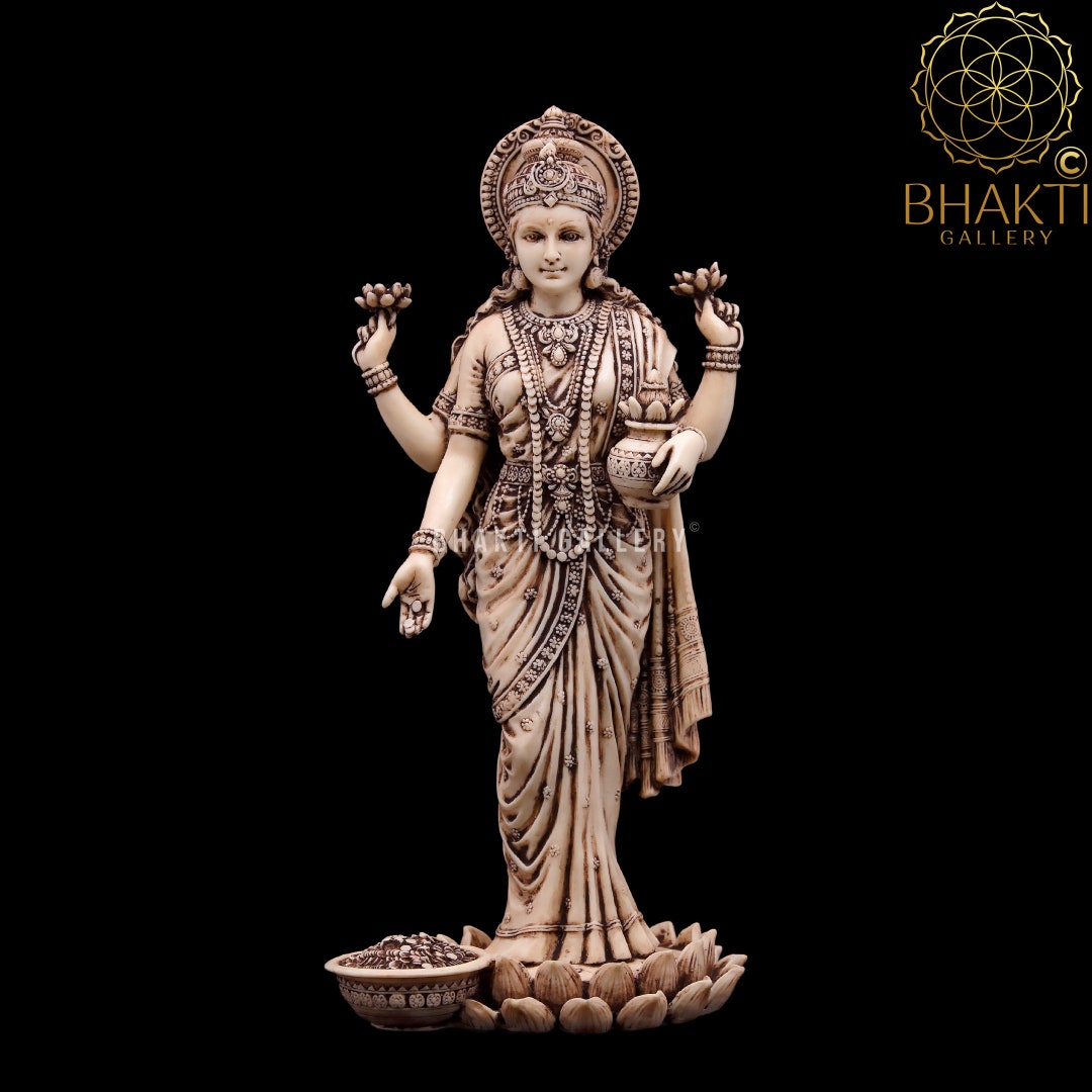 Maa Lakshmi Statue Standing, 25 Cm Antique Finish Dust Marble Lakshmi ...
