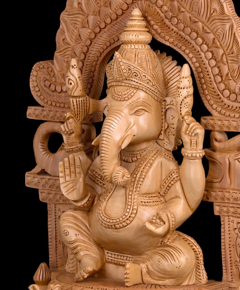 Wooden Ganesha Statue 31 CM Hand Carved Lord Ganesha Idol in - Etsy