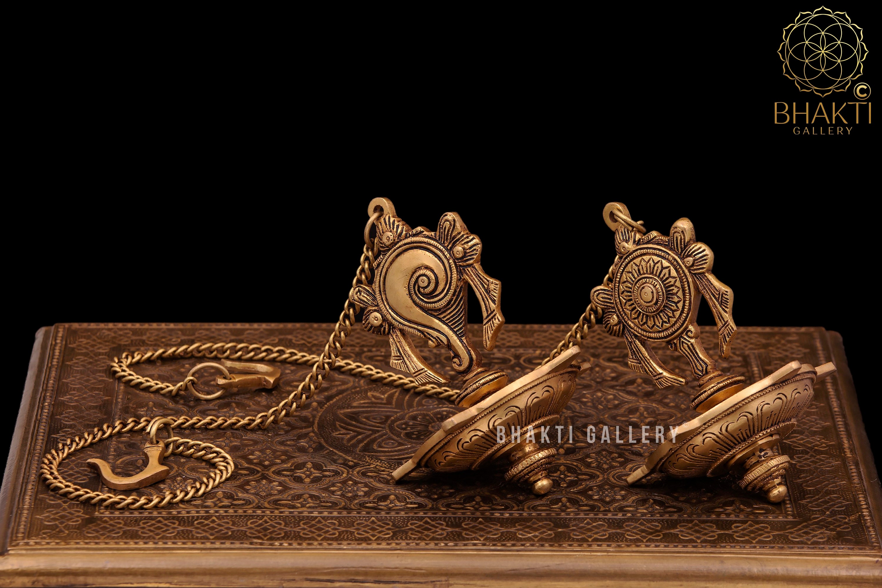 Brass Hanging Shankh Chakra Diya, 62 Cm Long With Chain Brass Hanging ...