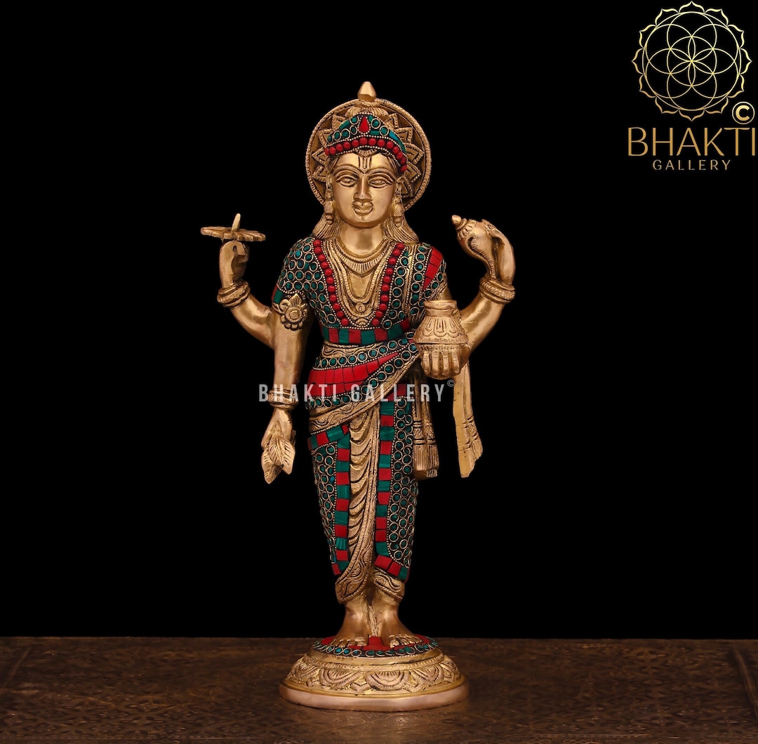 Brass Dhanvantari Statue, 38 Cm Big Brass Lord Dhanvantri Idol With ...