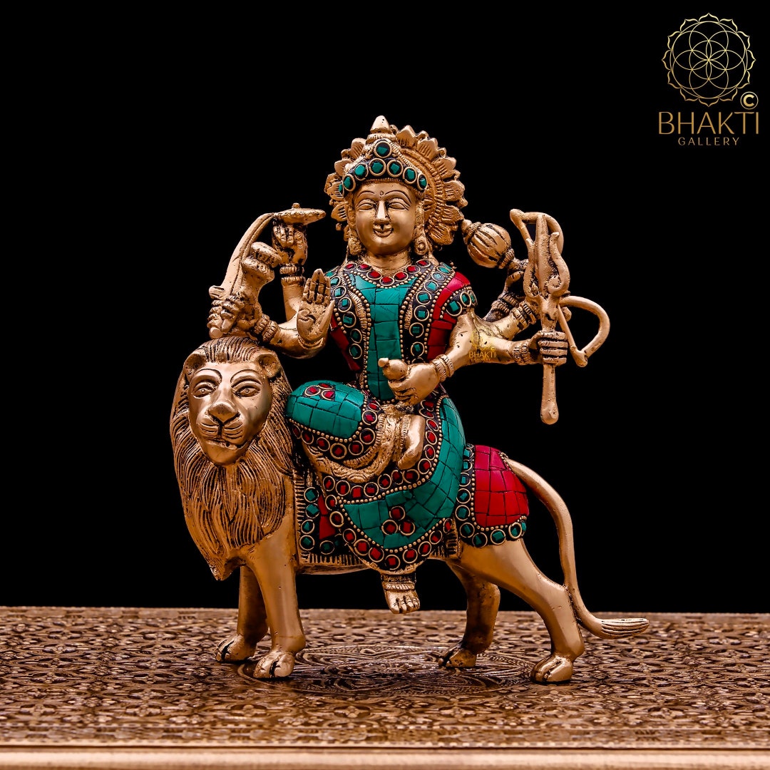 Small Durga Statue Brass With Stonework 22 Cm Small Size - Etsy