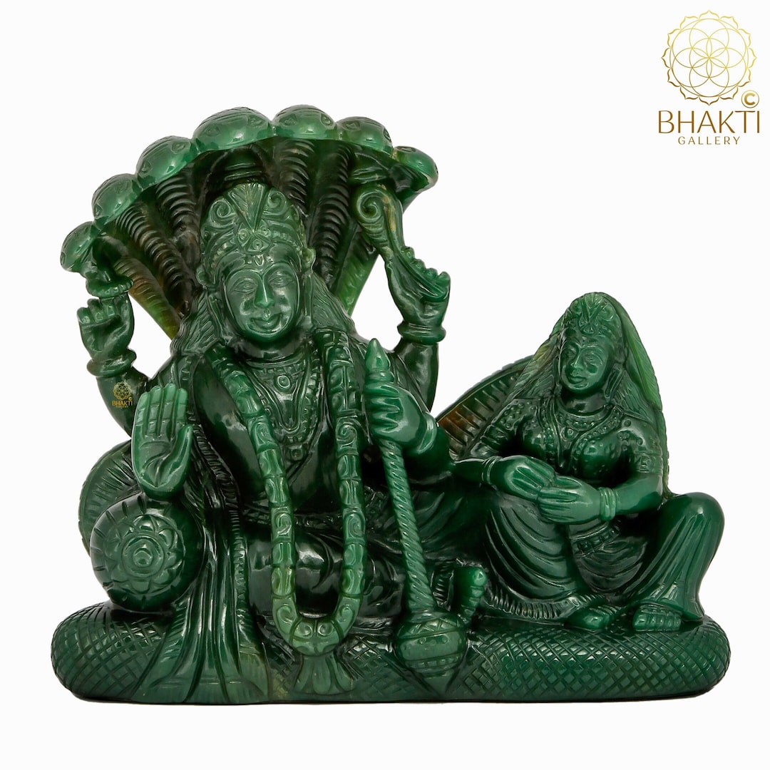 Lakshmi Narayan Statue, 15 Cm Hand Carved Green Jade Vishnu Lakshmi ...