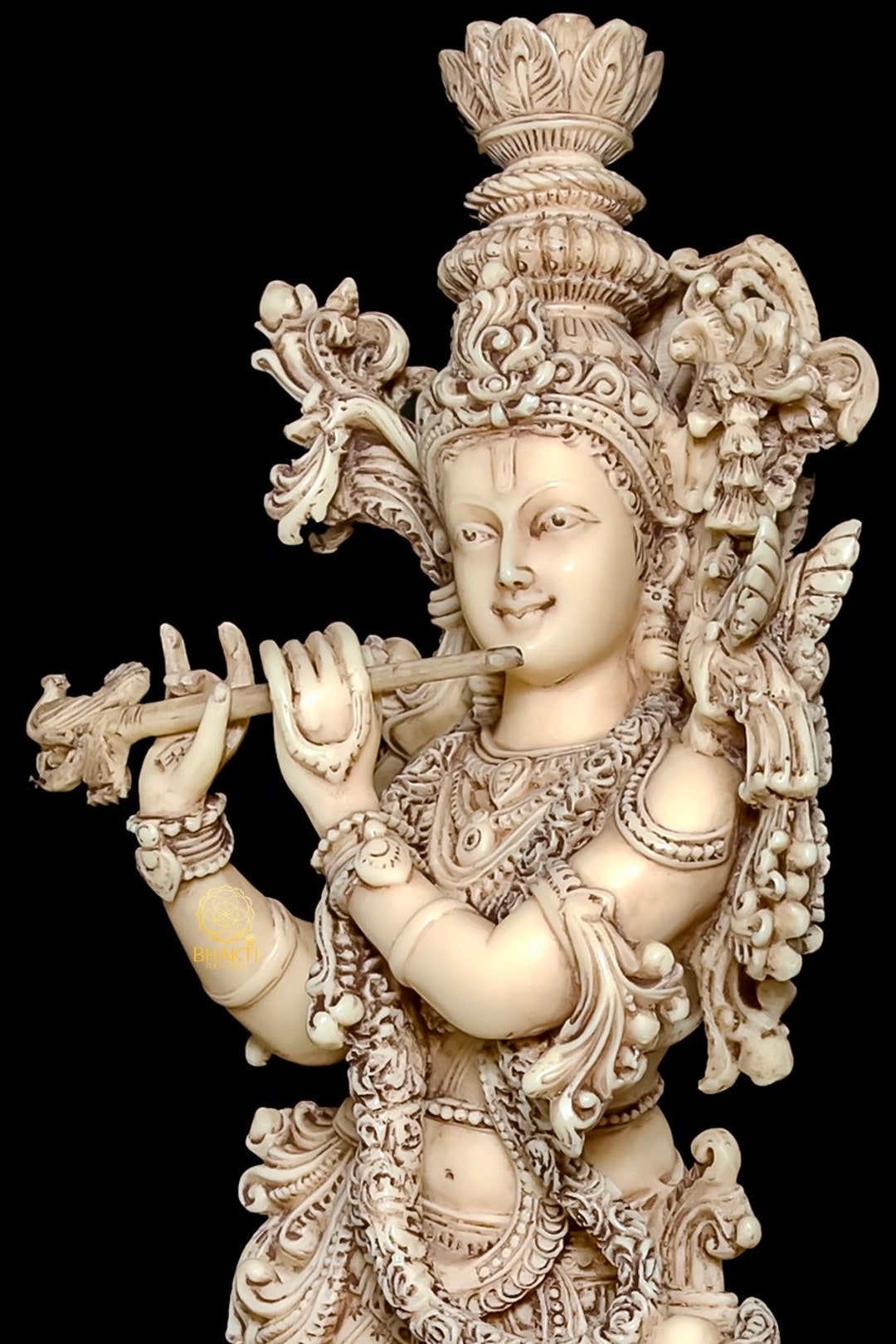 Lord Krishna Statue, 37 Cm Ivory Look Antique Finish Dust Marble ...
