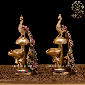 Brass Peacock Diya With Stonework, 22 Cm Peacock Design Brass Oil Lamp ...
