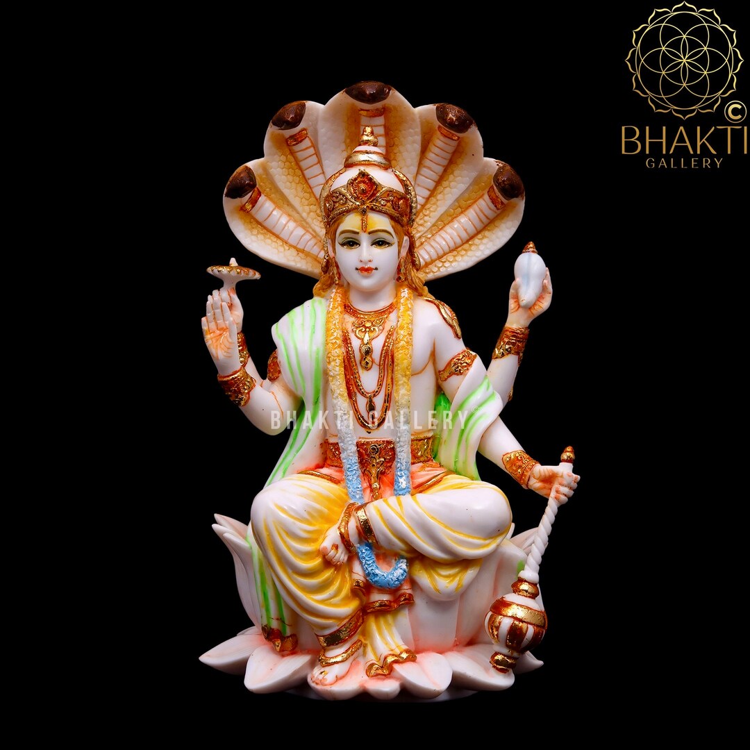 Lord Vishnu Statue, 22 Cm Big Hand Painted Cultured Marble Vishnu ...