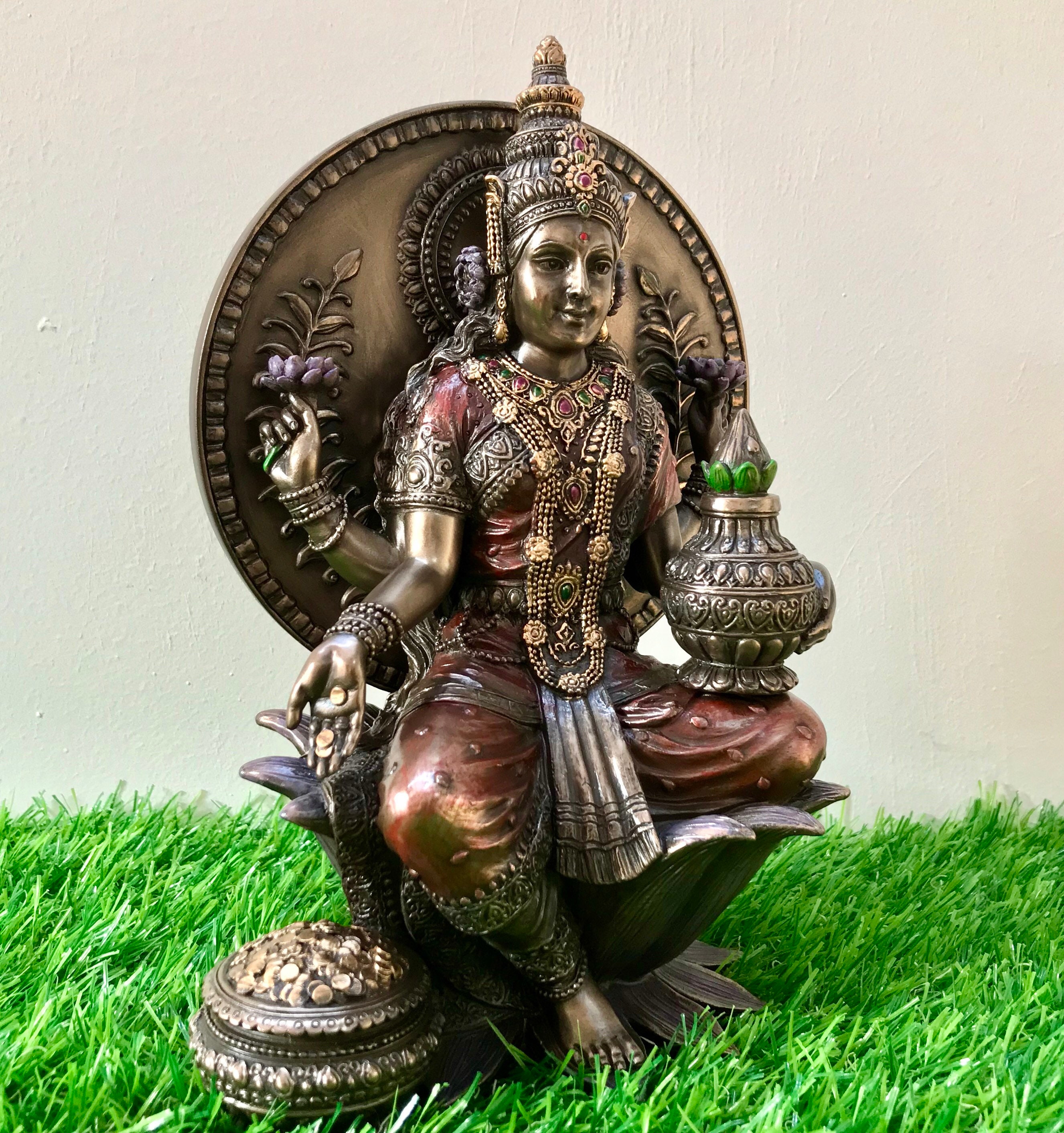Laxmi Statue 21 Cm Bonded Bronze Lakshmi Statue Sitting on | Etsy