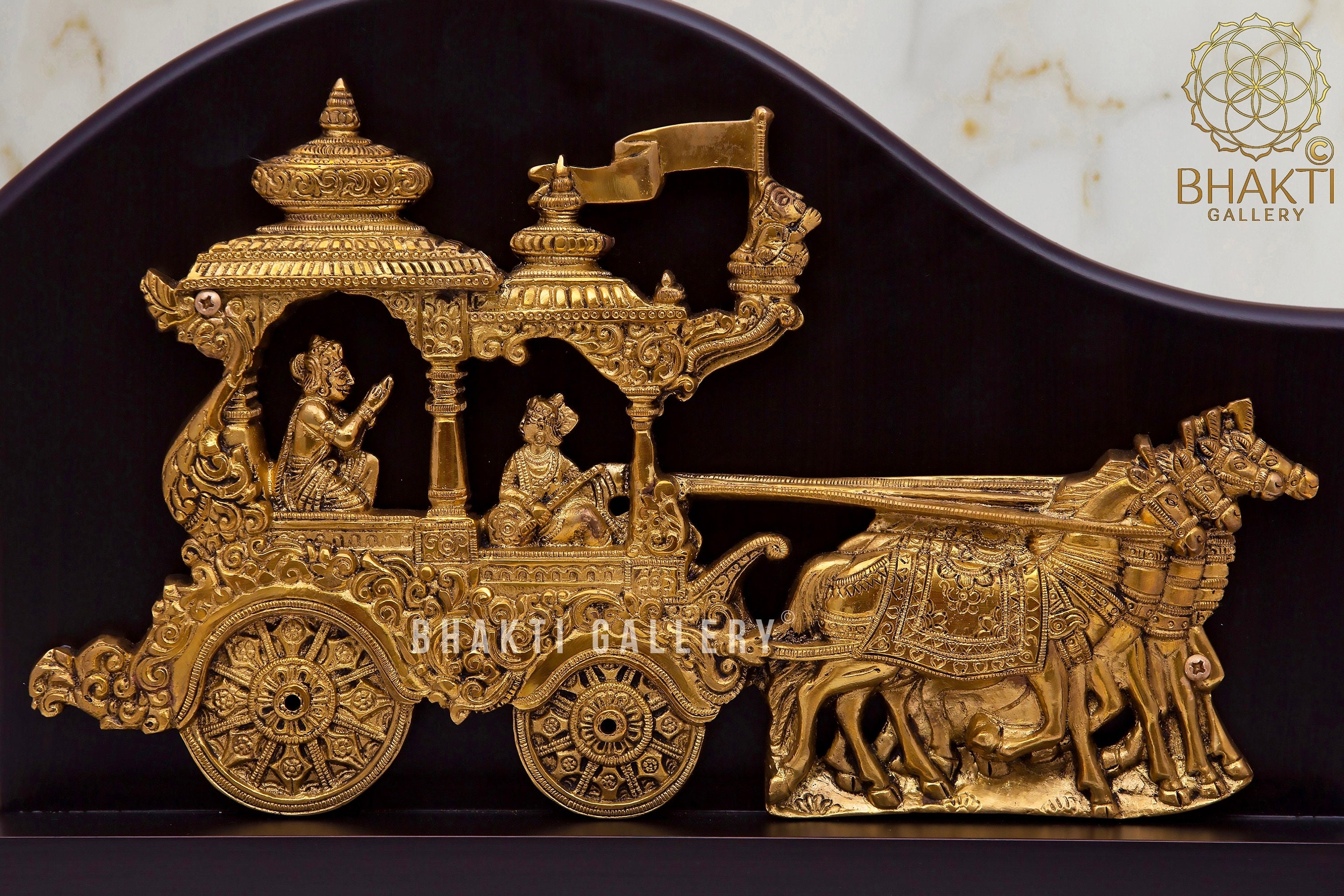 Brass Lord Krishna and Arjun Rath Chariot, 37 Cm Long Brass Arjun and ...