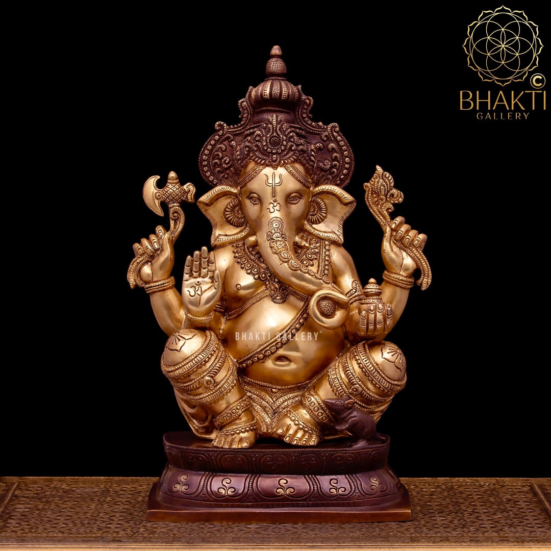 Buy Brass Ganpati Idol, 40 Cm Big Large Size Brass Ganesha Statue ...