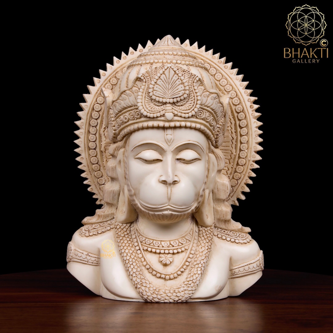 Marble Dust Hanuman Bust Statue, 21 Cm Ivory Looks Dust Marble Lord ...