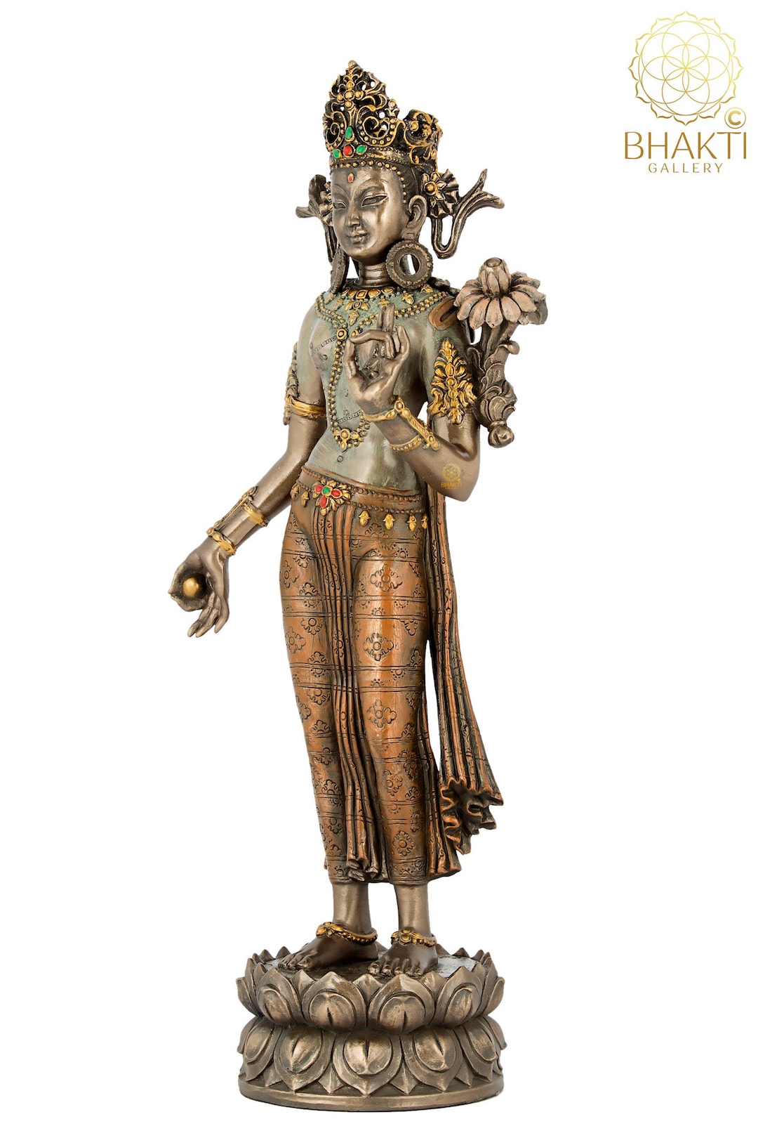 Standing Tara Statue, 31 Cm Big Bonded Bronze Tibetan Goddess Tara ...