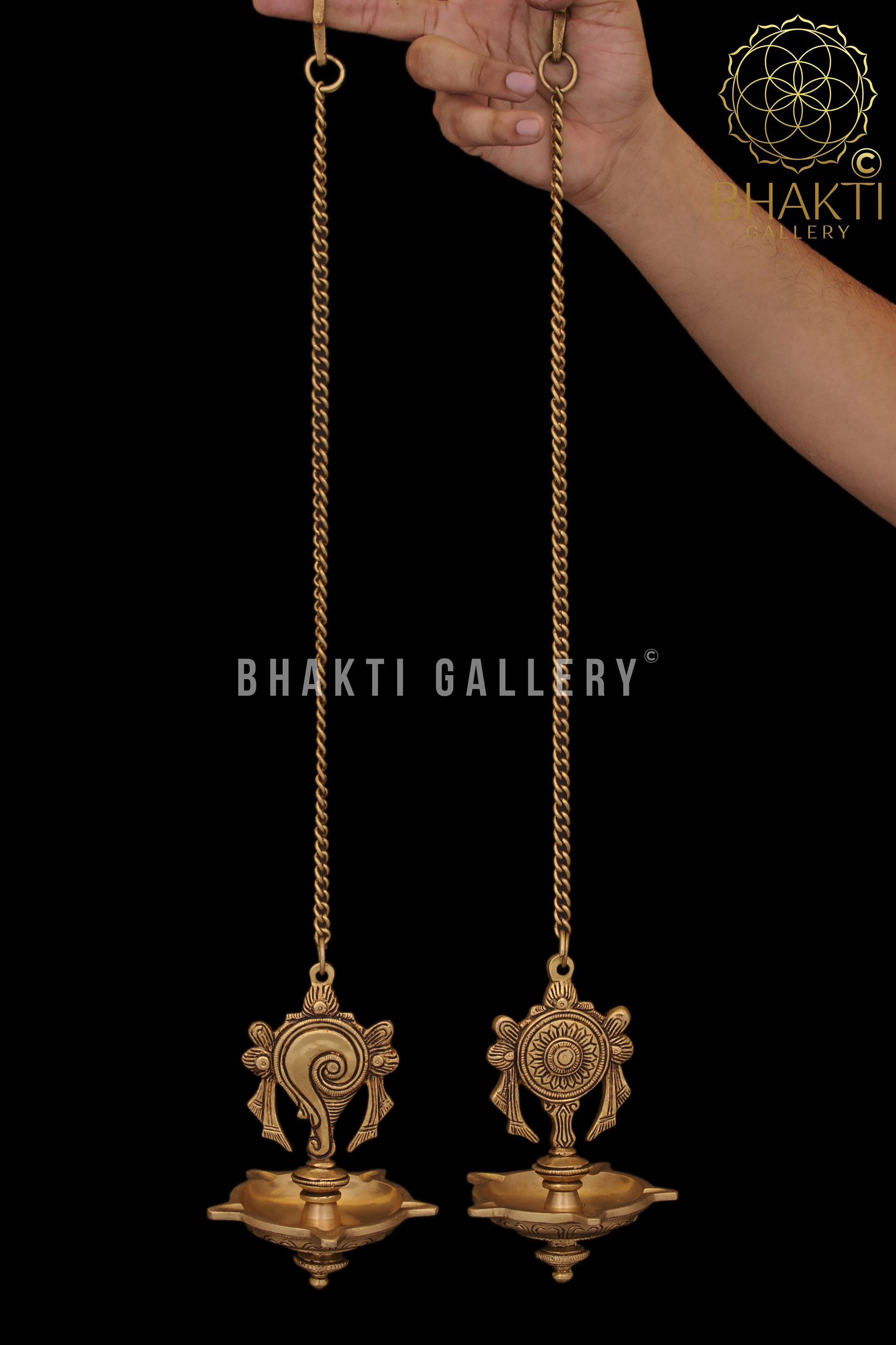Brass Hanging Shankh Chakra Diya, 62 Cm Long With Chain Brass Hanging ...