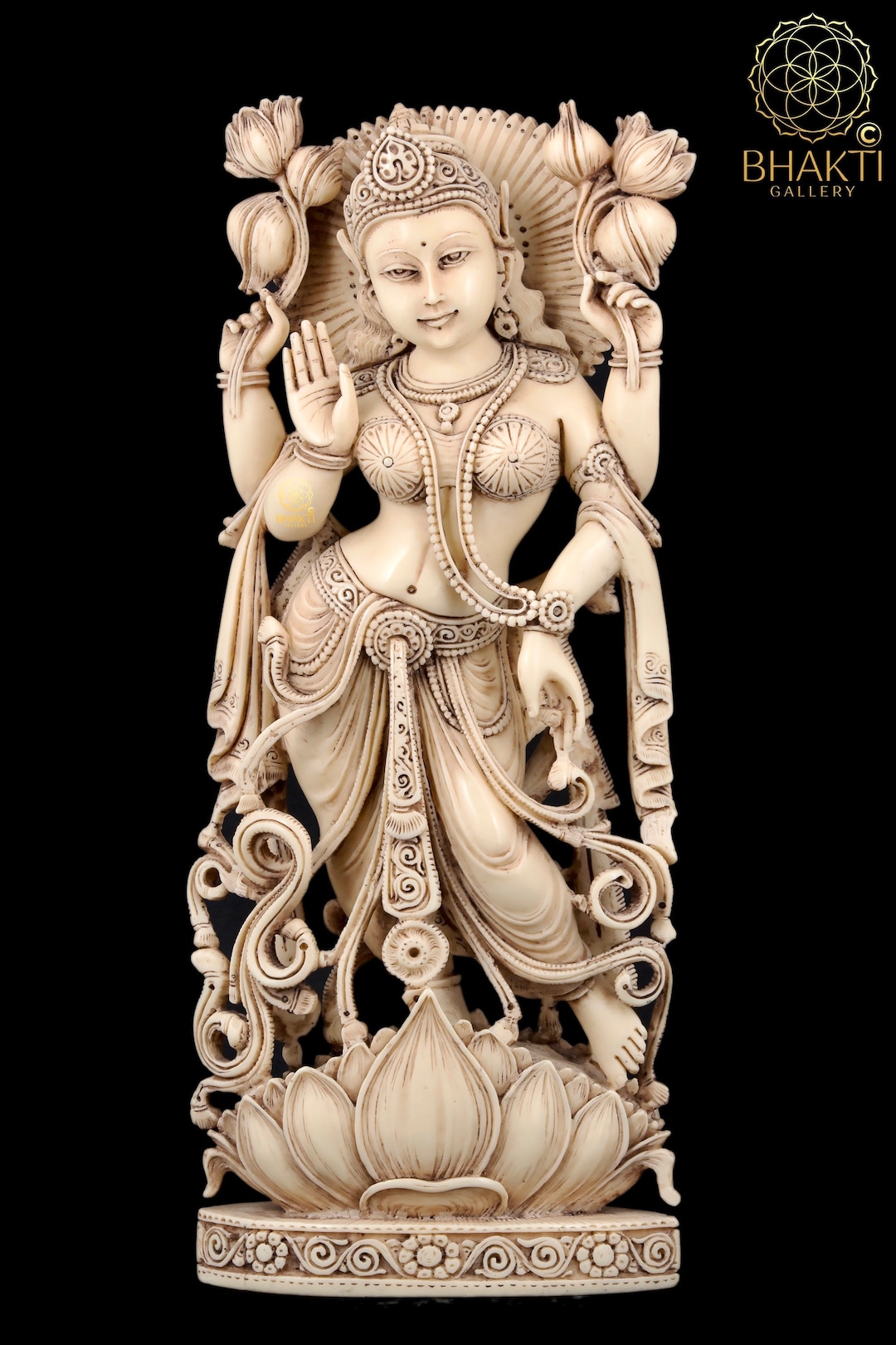 Goddess Lakshmi Idol, 32 Cm Big Dust Marble Standing Lakshmi Statue ...