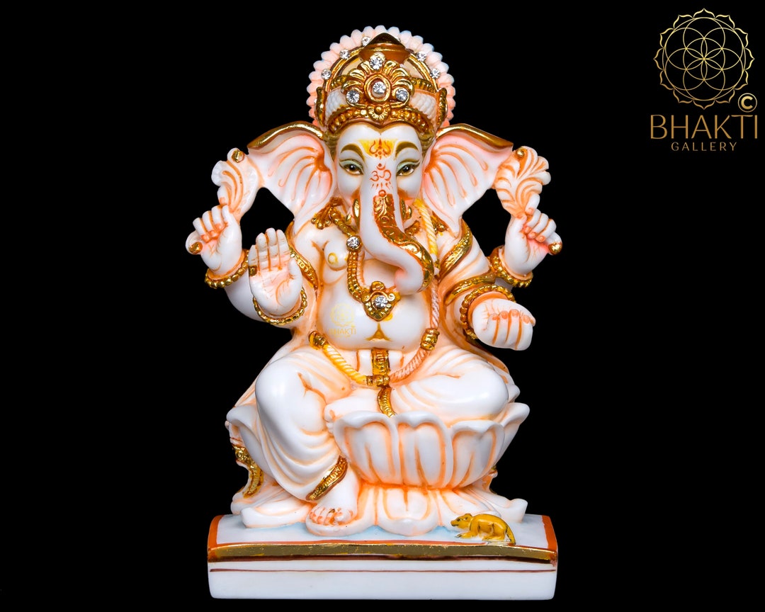Small Ganesh Statue, 18 Cm Small Hand Painted Cultured Marble Ganesha ...