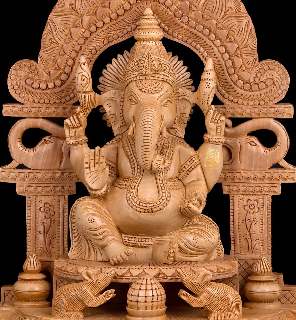 Wooden Ganesha Statue 31 CM Hand Carved Lord Ganesha Idol in - Etsy