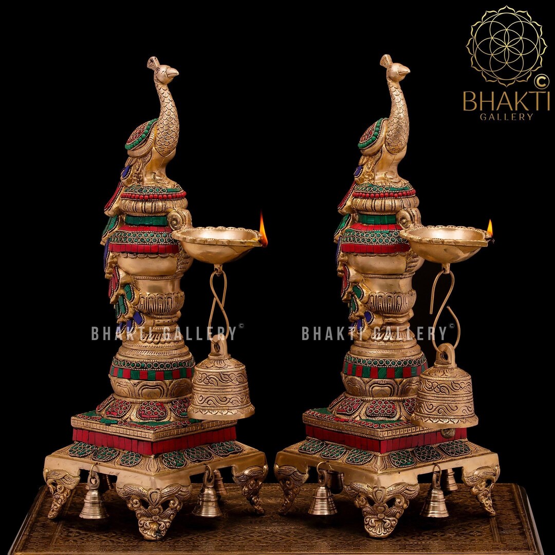 Brass Peacock Diya Large With Bell, 51 Cm Big Size Peacock Design Brass ...