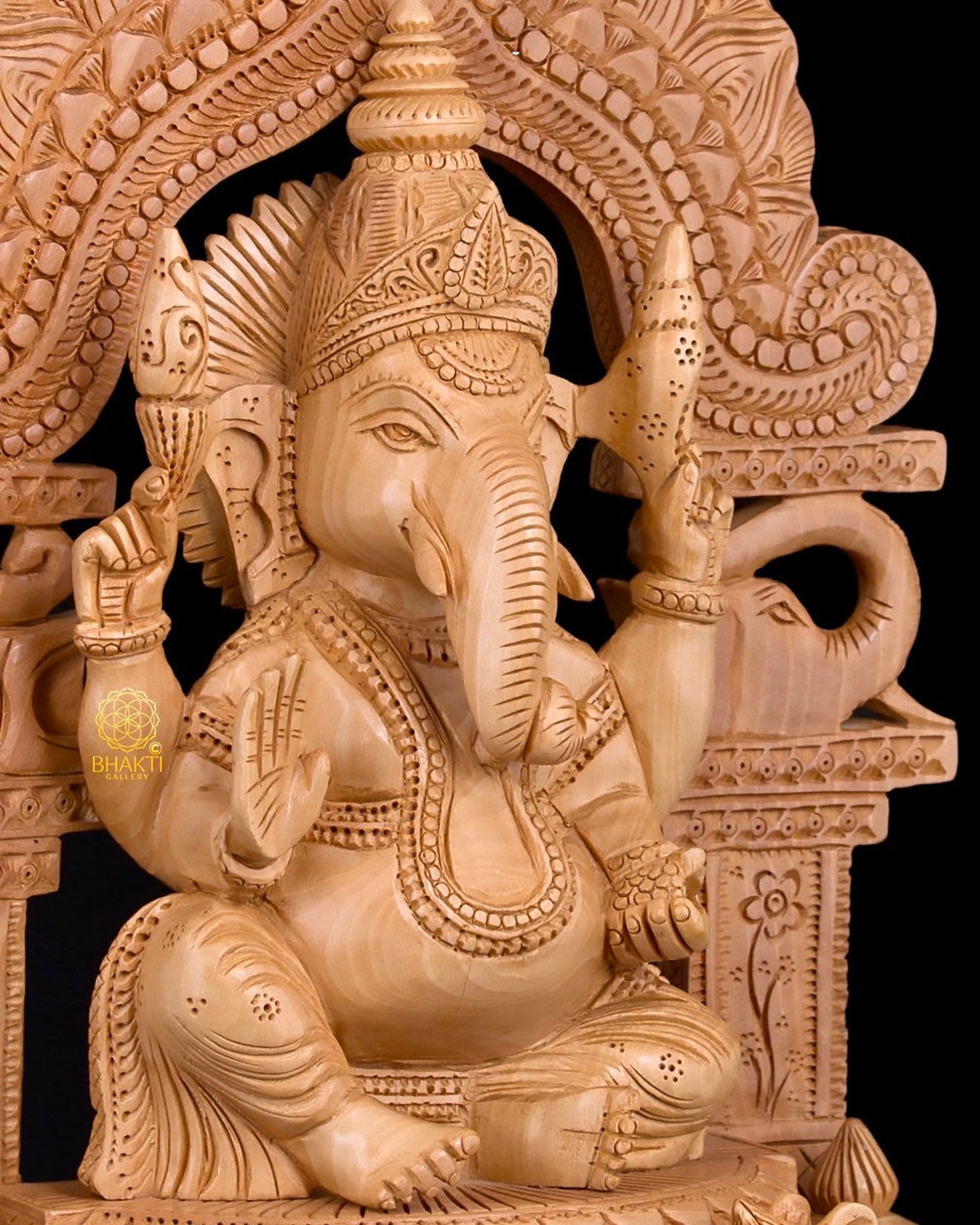 Wooden Ganesha Statue 31 CM Hand Carved Lord Ganesha Idol in - Etsy
