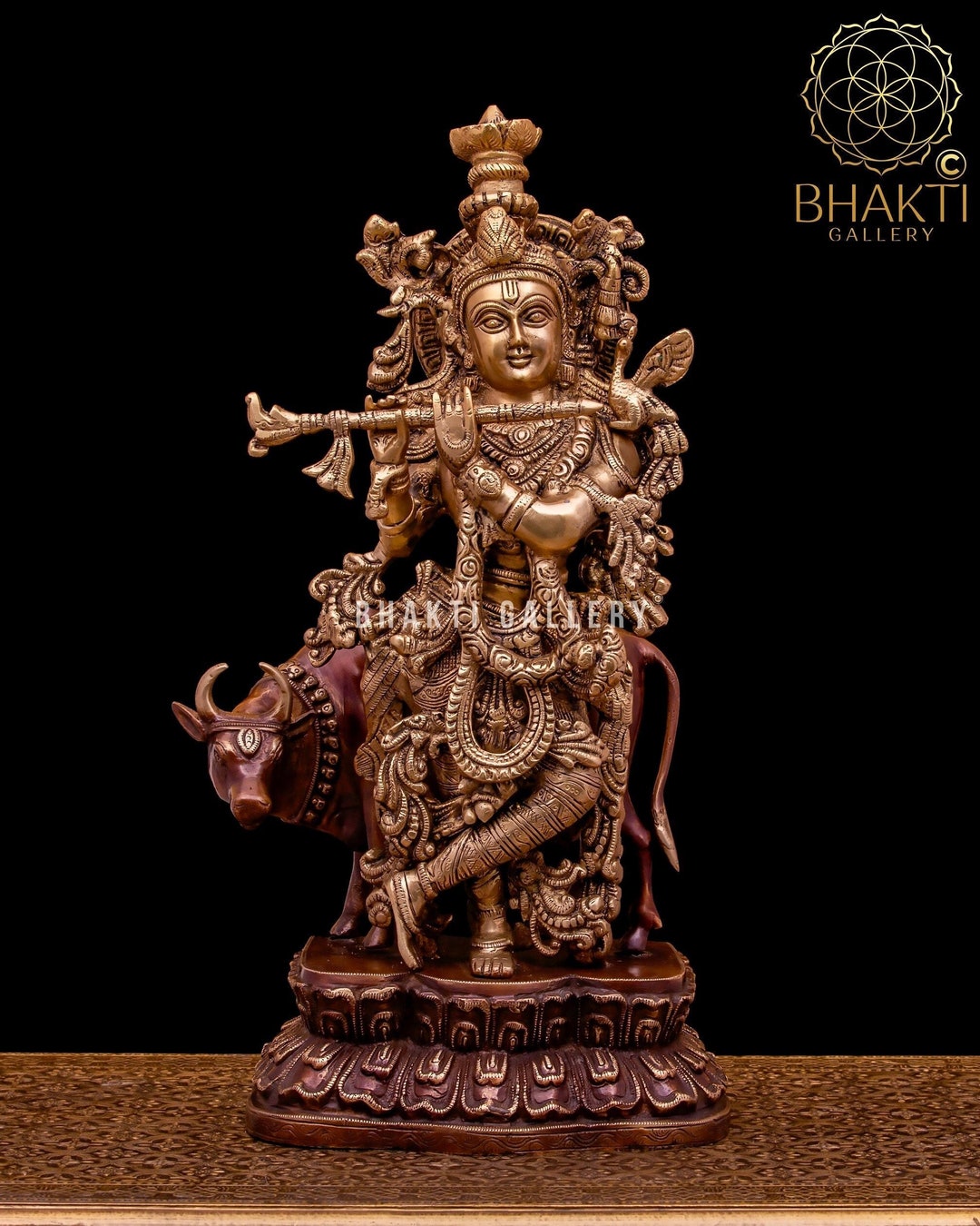 Cow Krishna Statue Brass, 43 Cm Big Bronze Finish Brass Krishna Idol ...