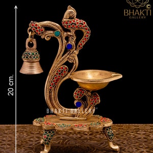 Brass Diya With Mosaic Stonework, 20 Cm Parrot Design Brass Oil Lamp ...