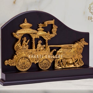 Brass Lord Krishna and Arjun Rath Chariot, 37 Cm Long Brass Arjun and ...