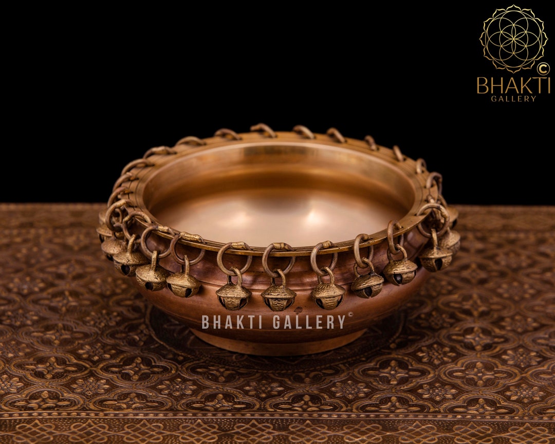 Small Brass Urli With Bells, 15 Cm Small Size Bronze Finish Brass Urli ...