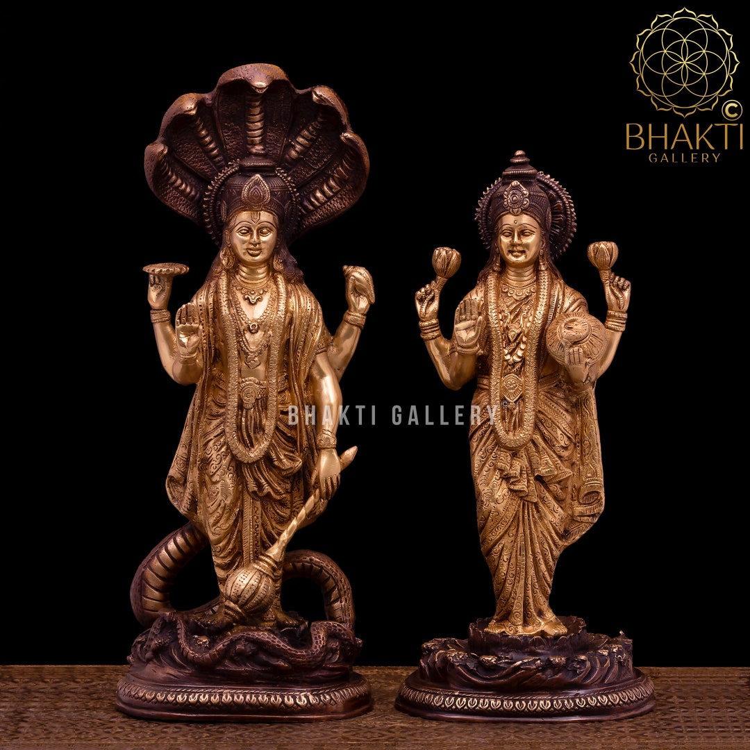 Brass Vishnu Lakshmi Statue, 44 Cm Big Size Standing Brass Lakshmi ...