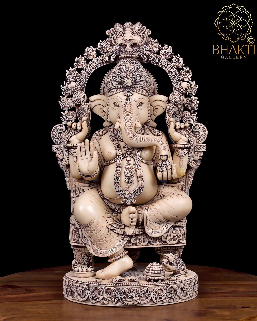 Large Ganesh Statue, 43 Cm Big Antique Finish Dust Marble Ganesha ...