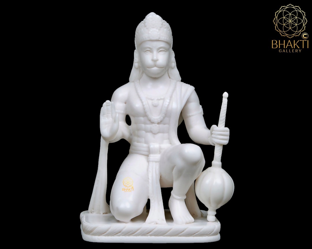 Small Hanuman Statue, 17 Cm White Resin Blessing Lord Hanuman Idol ...