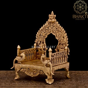 Brass Singhasan, 21 Cm Tall Brass God Throne With Parrot, Religious ...