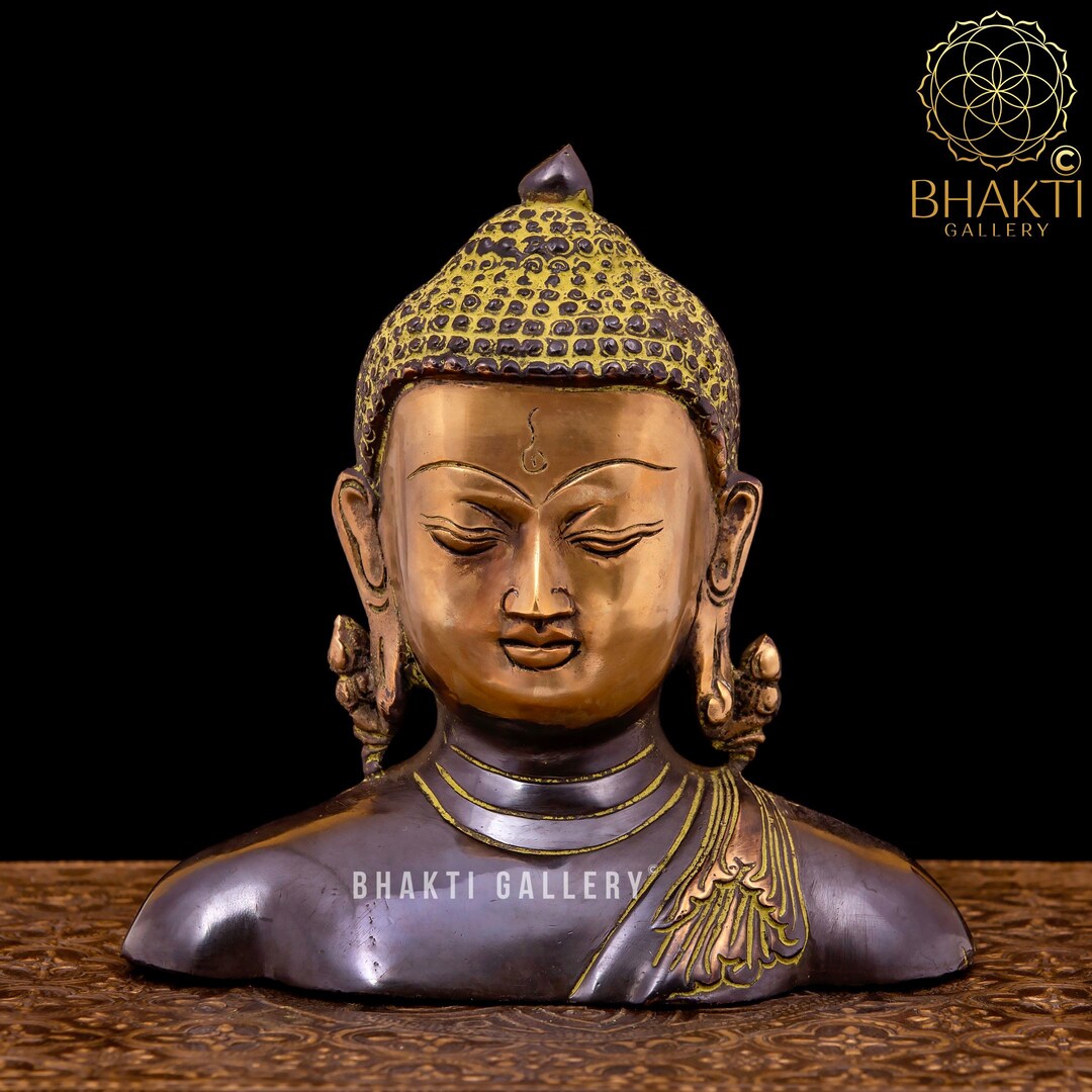 Brass Buddha Bust, 16 Cm Small Brass Buddha Head Statue Antique Finish ...
