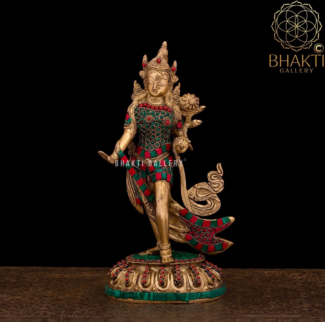 Brass Tara Statue With Stonework, 31 Cm Standing Tara Statue Brass ...