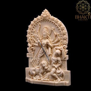 Maa Durga Statue, Bengali Durga, 26 Cm Big Ivory Finish Dust Marble ...