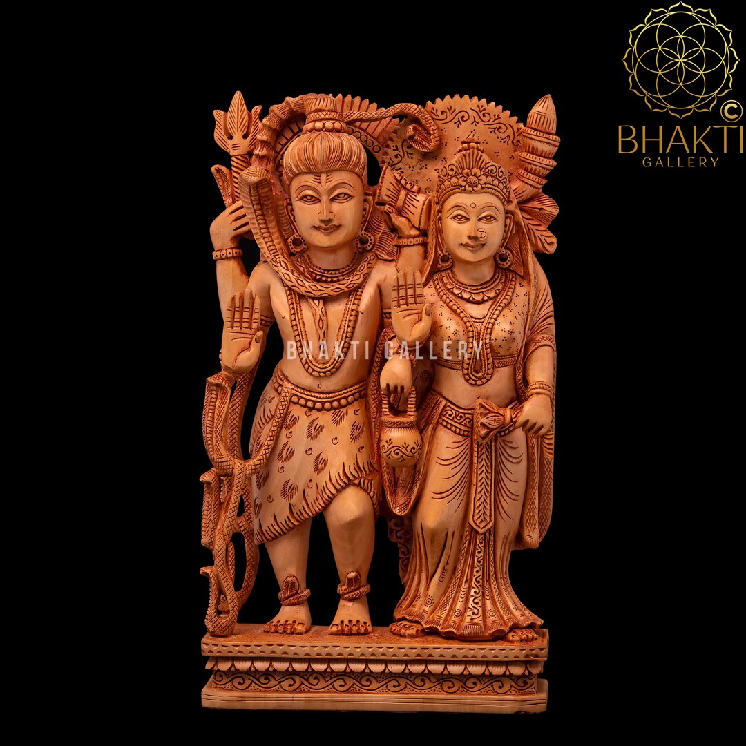 Wooden Shiv Parvati Statue, 26 Cm Wooden Shiva Family Statue, Wood ...