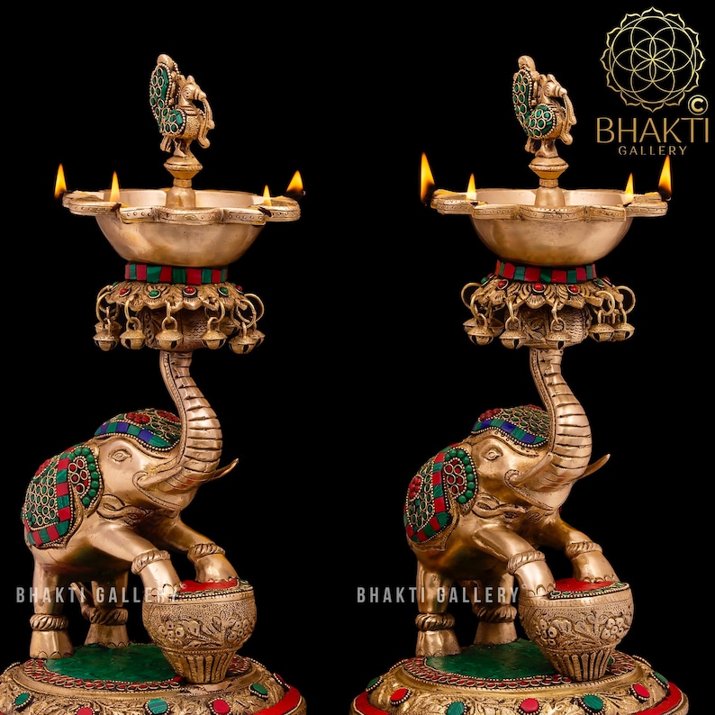 Buy Elephant Brass Diyas With Annam Bird 2 Pc Set 45 Cm Large Online in ...