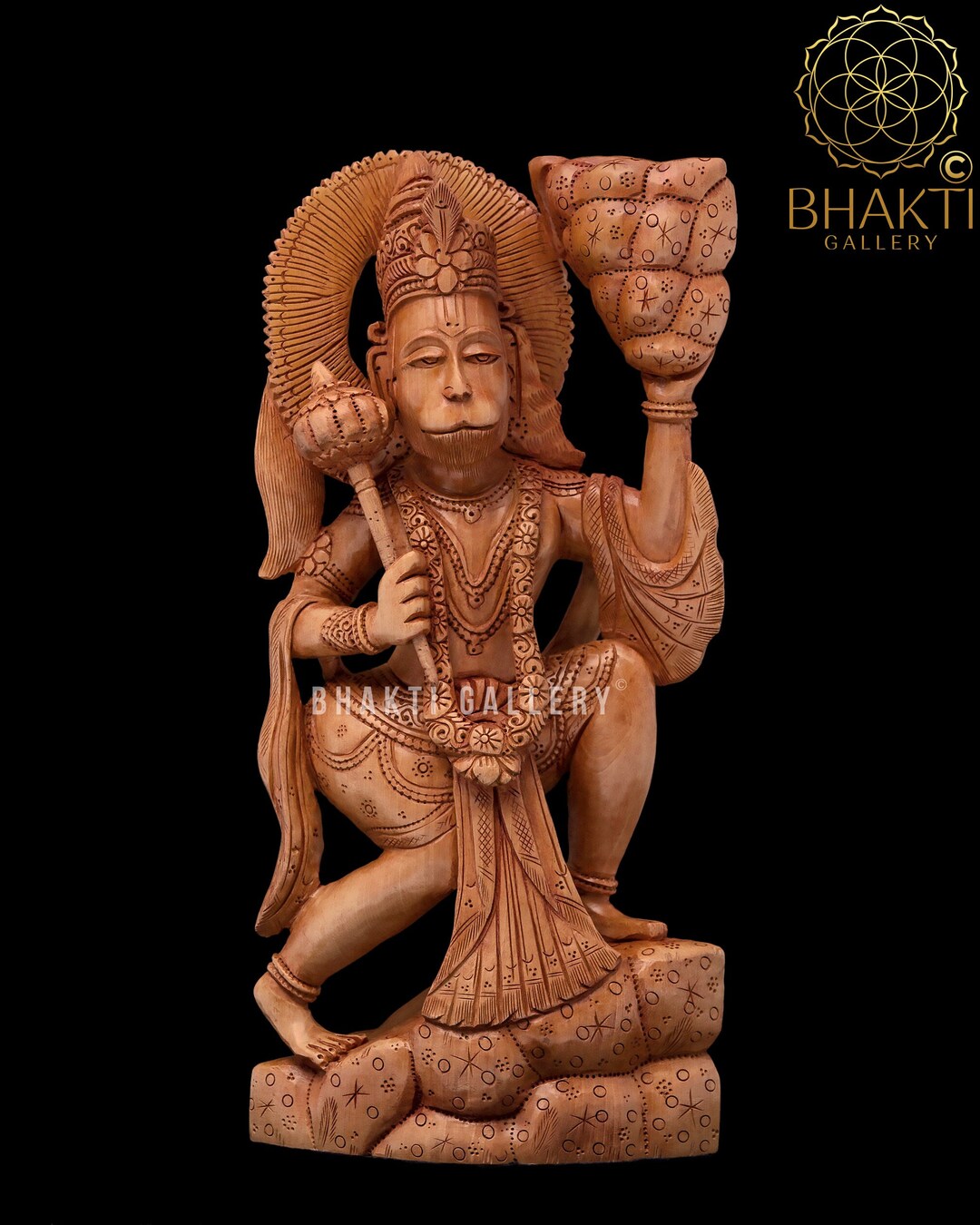 Wood Hanuman Statue, Lord Hanuman Idol Carrying Sanjeevani Mountain ...