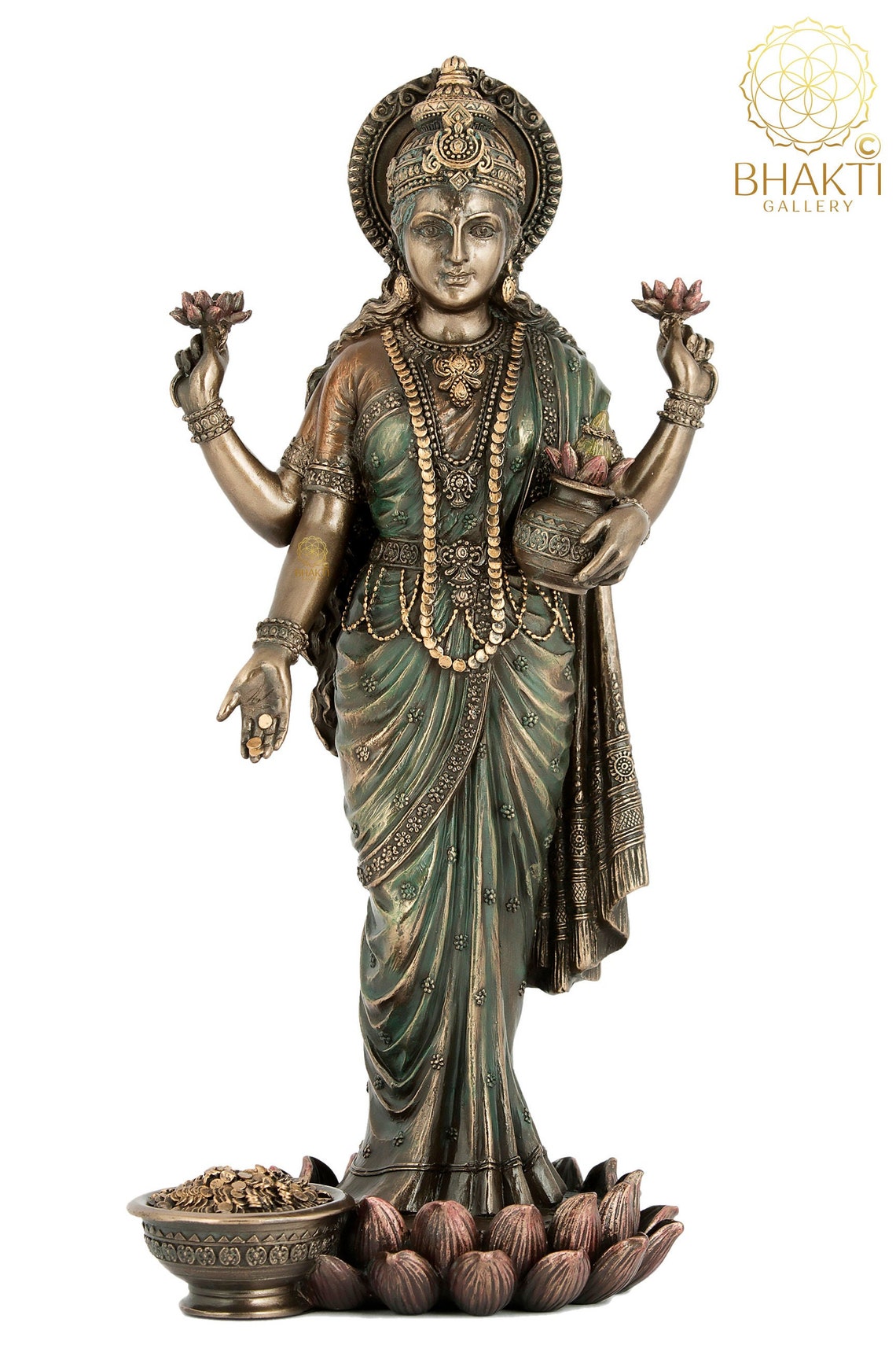 Standing Lakshmi Statue, 26 Cm Big Bonded Bronze Goddess Laxmi Idol ...