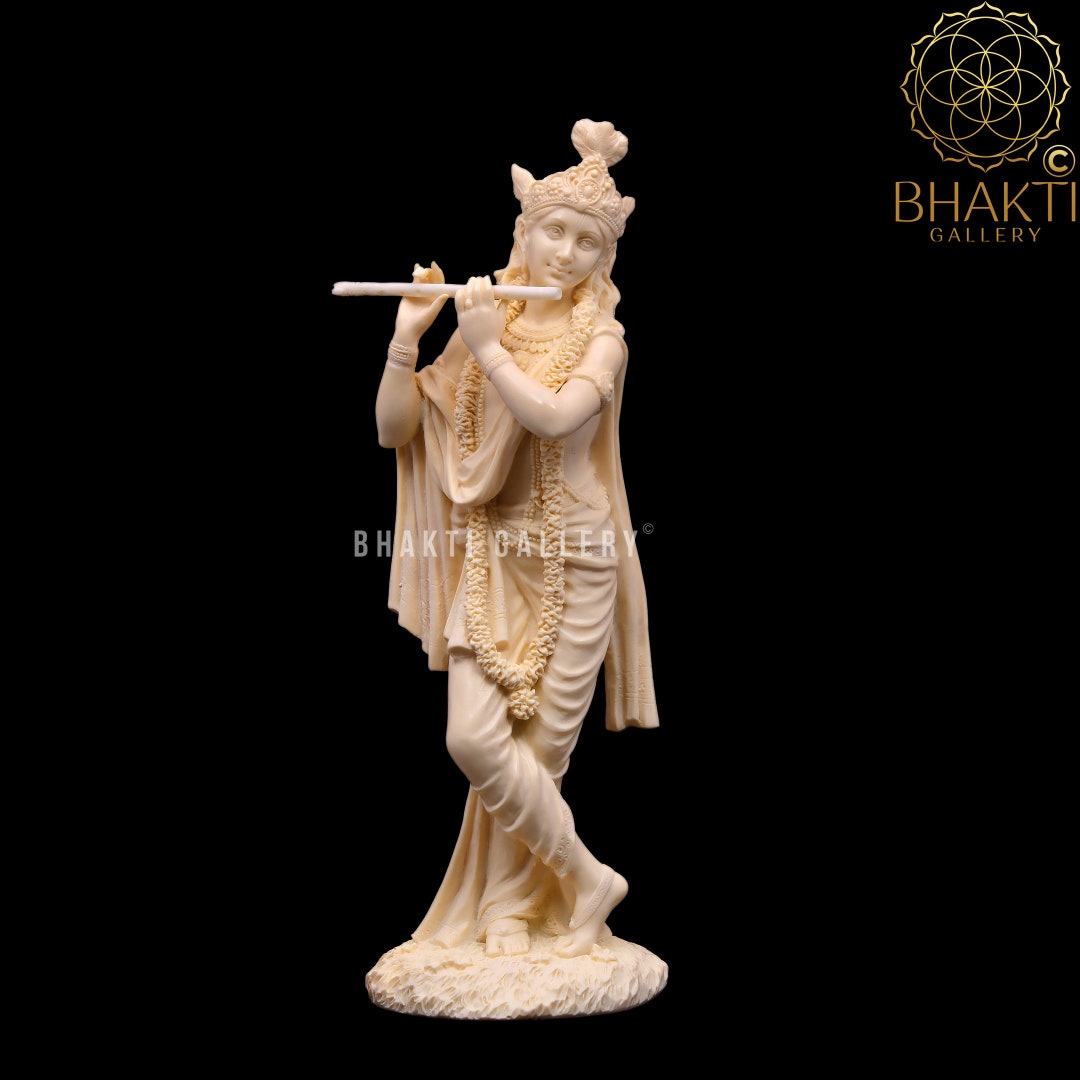 Lord Krishna Statue 25 Cm Ivory Looks Dust Marble Krishna - Etsy