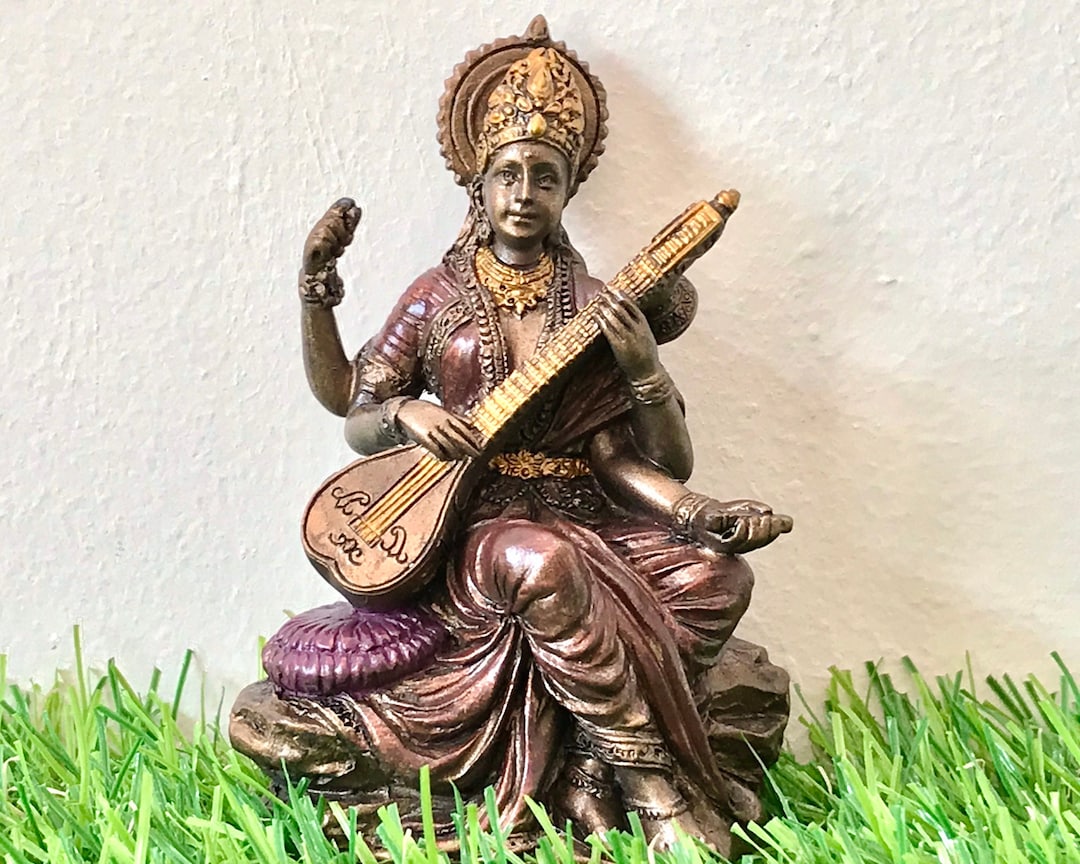 Saraswati Statue, Sarasvati Statue, 8 Cm Small Size Bonded Bronze ...