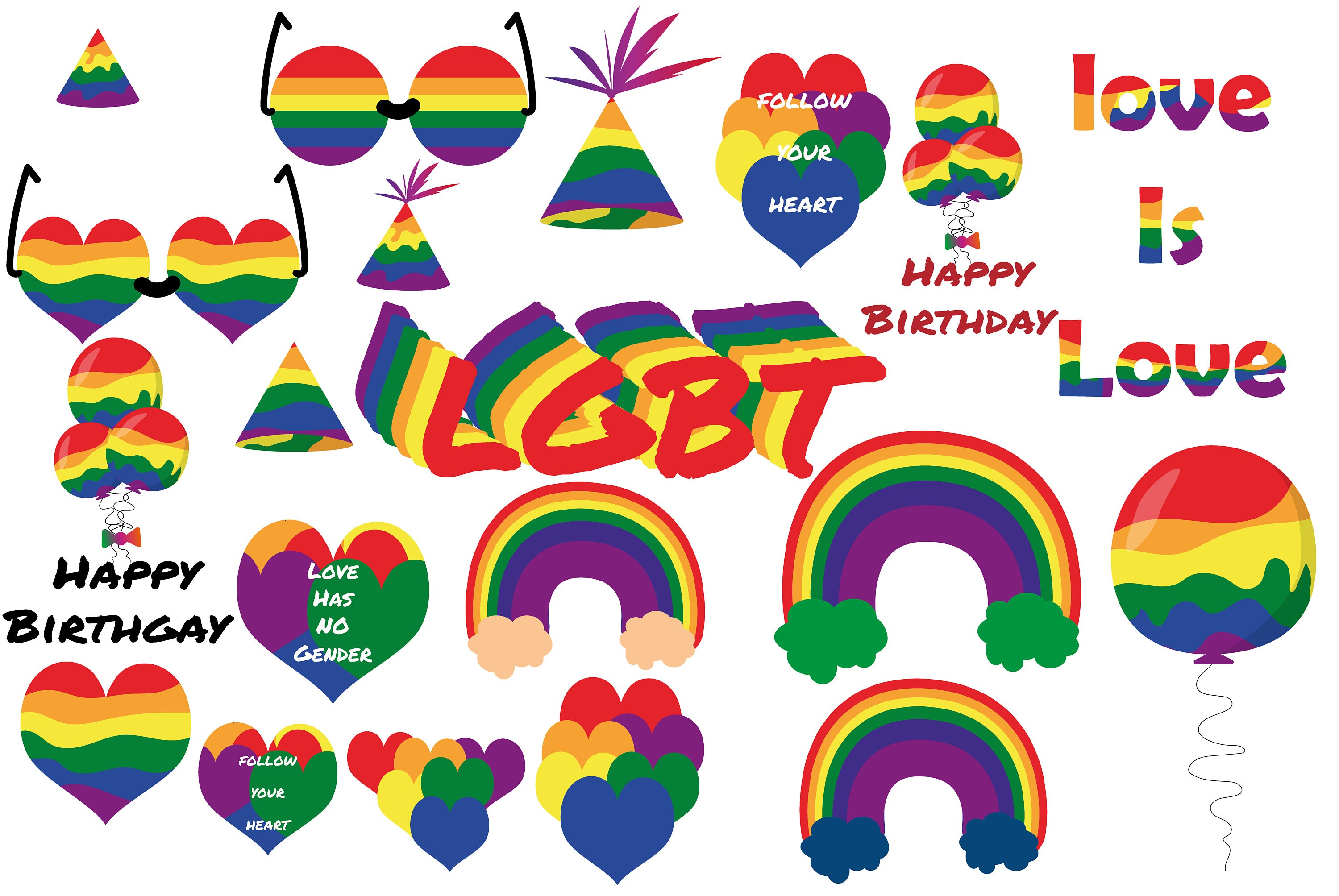 INSTANT DOWNLAOD, Printable Gay Pride Colorful Clipart, 42 PNG Files ...