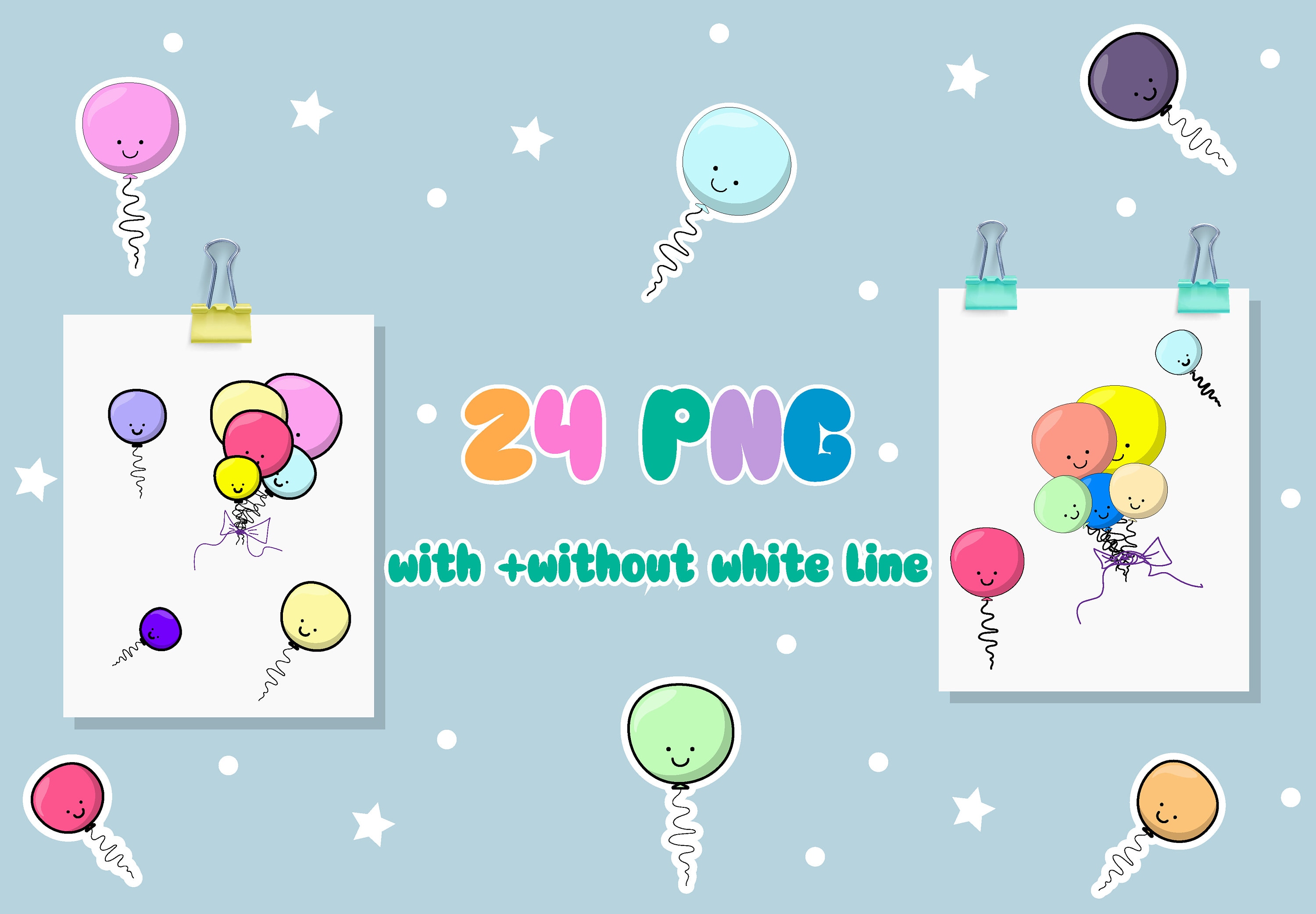 INSTANT DOWNLOAD Printable Balloons Clip Art. 24 PNG Files, High ...